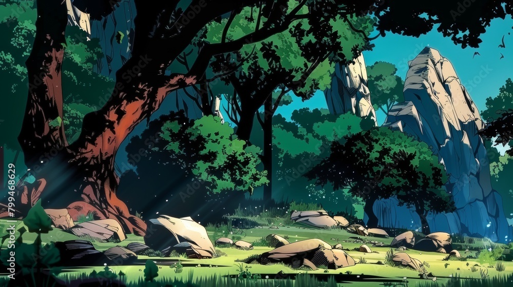 Cartoon background of forest illustration anime. cartoon and anime ...