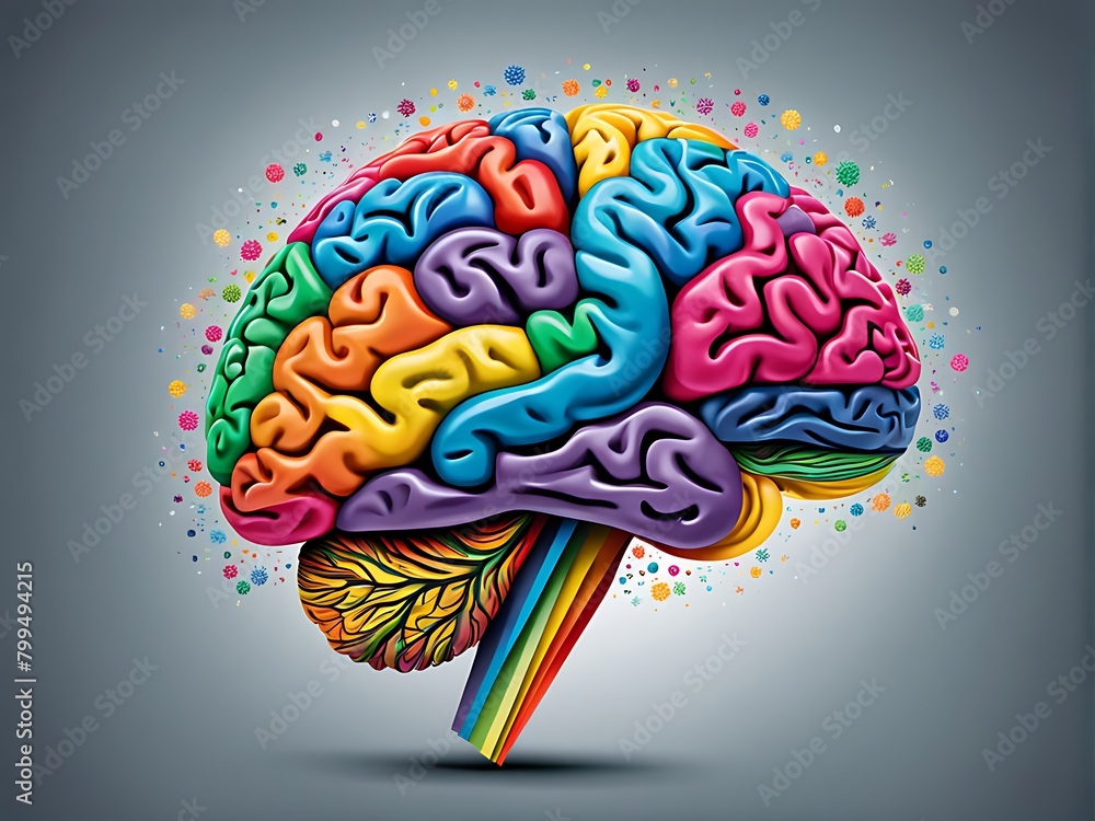 The concept of a human brain full of creativity shows multiple colours ...