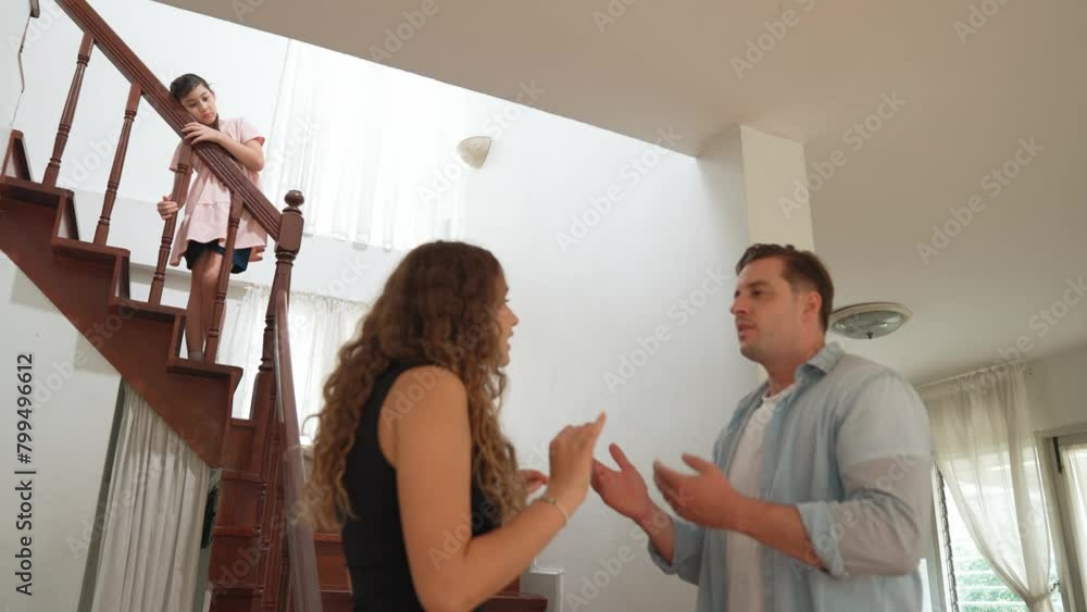 Vidéo Stock Stressed and unhappy young girl watch her parent arguing ...