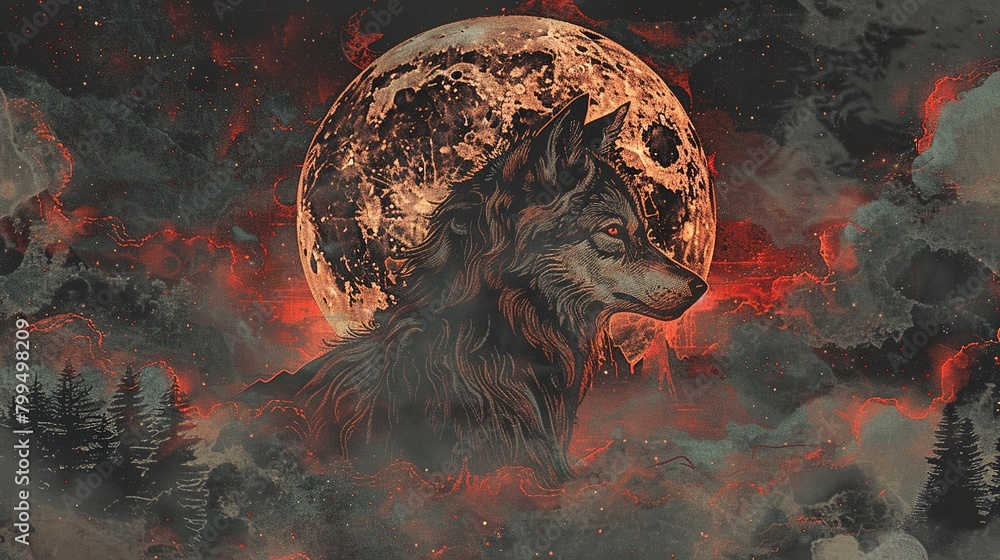 Celestial Folklore Canvas' of Fenrir the Wolf swallowing the Moon ...