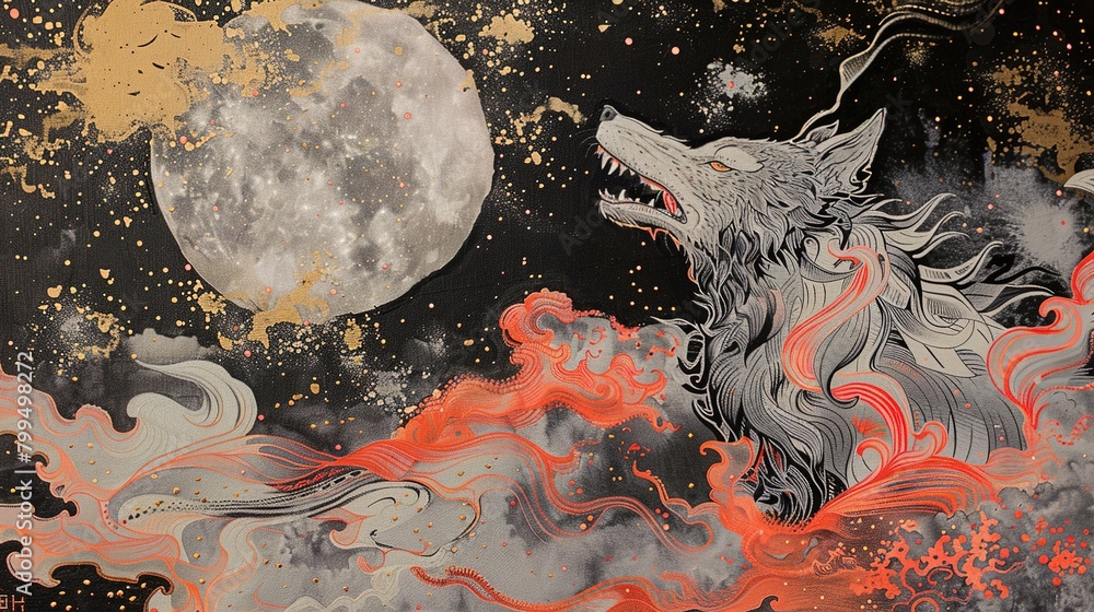 Celestial Folklore Canvas' of Fenrir the Wolf swallowing the Moon ...