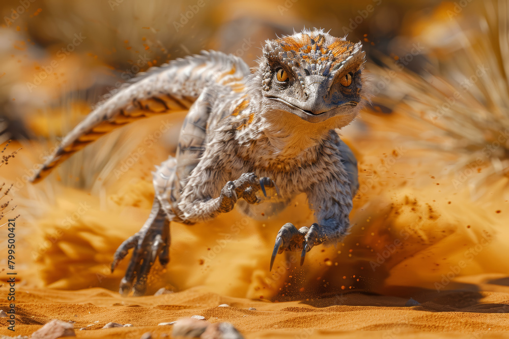 A swift Utahraptor, with its powerful legs and sharp claws, hunting in ...