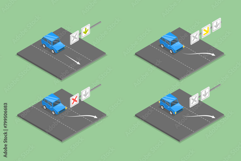 3D Isometric Flat Vector Illustration of Reversible Lane, Driving Rules ...