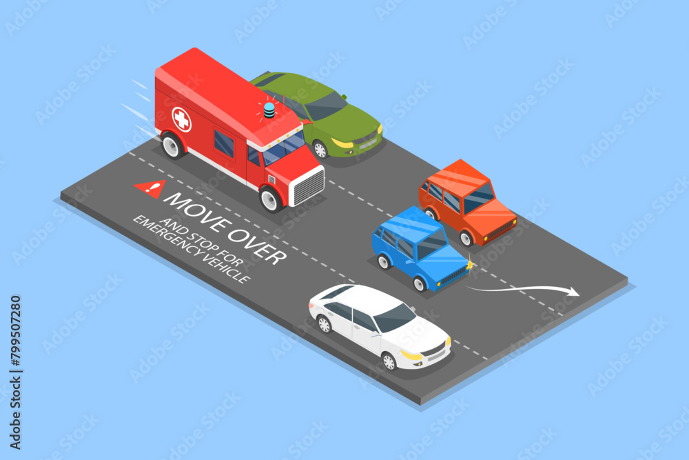 3D Isometric Flat Vector Illustration of Emergency Vehicle, Driving ...