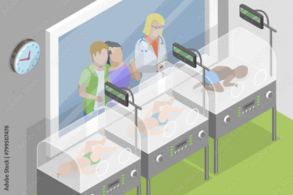 3D Isometric Flat Vector Illustration of Preterm Baby Incubators ...