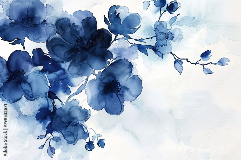 Abstract Indigo Blossom Watercolor Print - Elegant Floral Designs ...