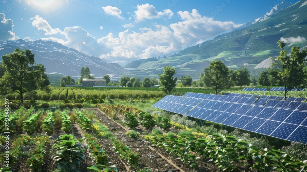 Foto de Farmland enhanced with agrivoltaics, where solar panels are ...
