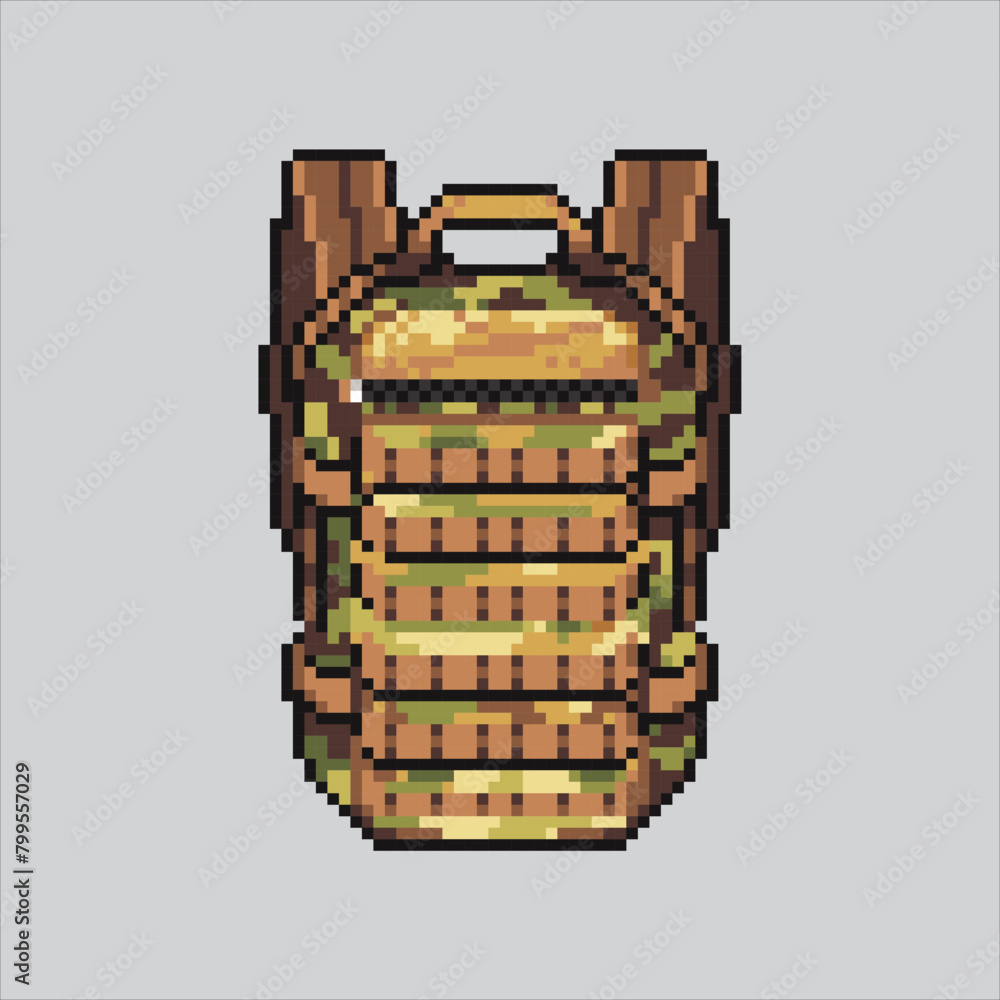 Pixel art illustration Military Backpack. Pixelated Backpack. Military ...