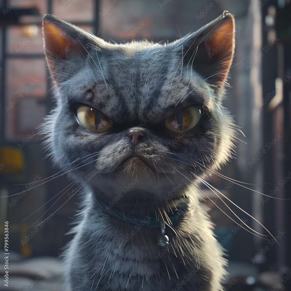 A collection of grumpy-looking cats with googly eyes that are wide open ...