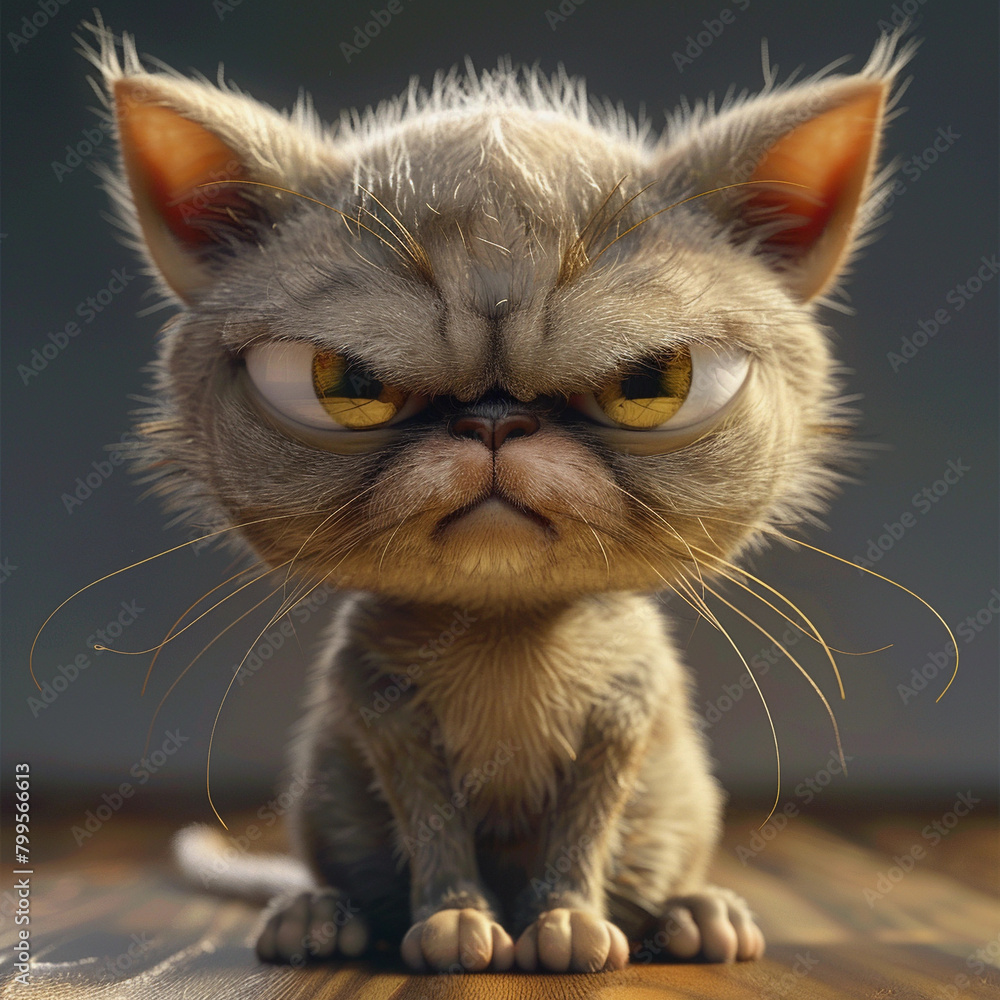 A collection of grumpy-looking cats with googly eyes that are wide open ...