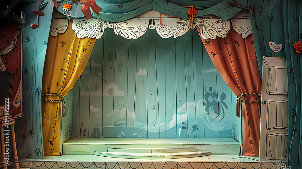 Paper craft stage and curtains. Children's theater type A.generated AI ...