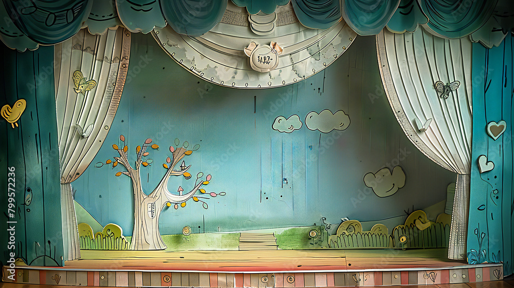 Paper craft stage and curtains. Children's theater type D.generated AI ...