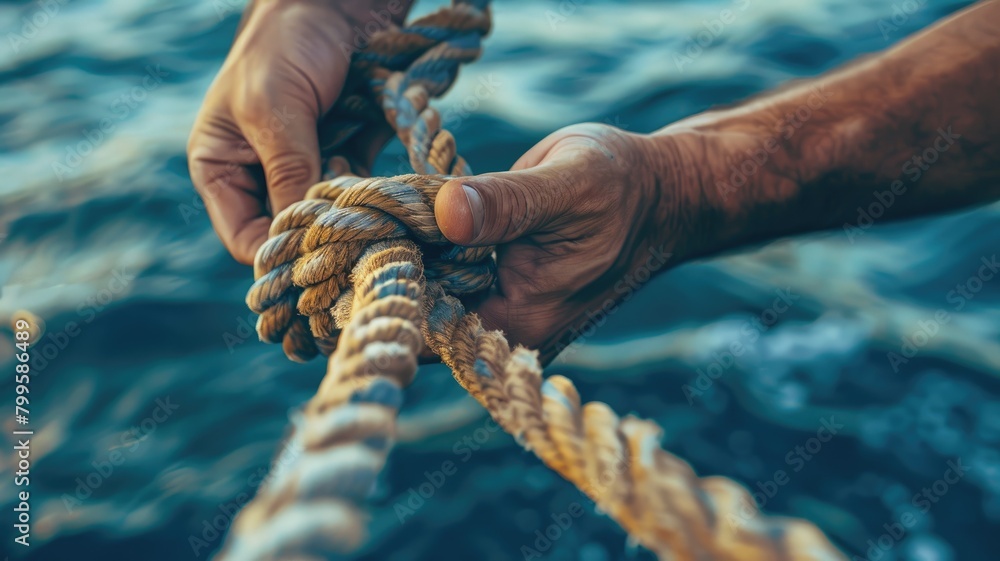 Person holding thick rope over body of water Stock Illustration | Adobe ...