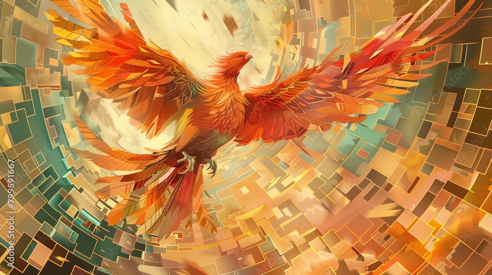 Embrace the challenge of depicting a phoenix soaring amidst a storm of ...