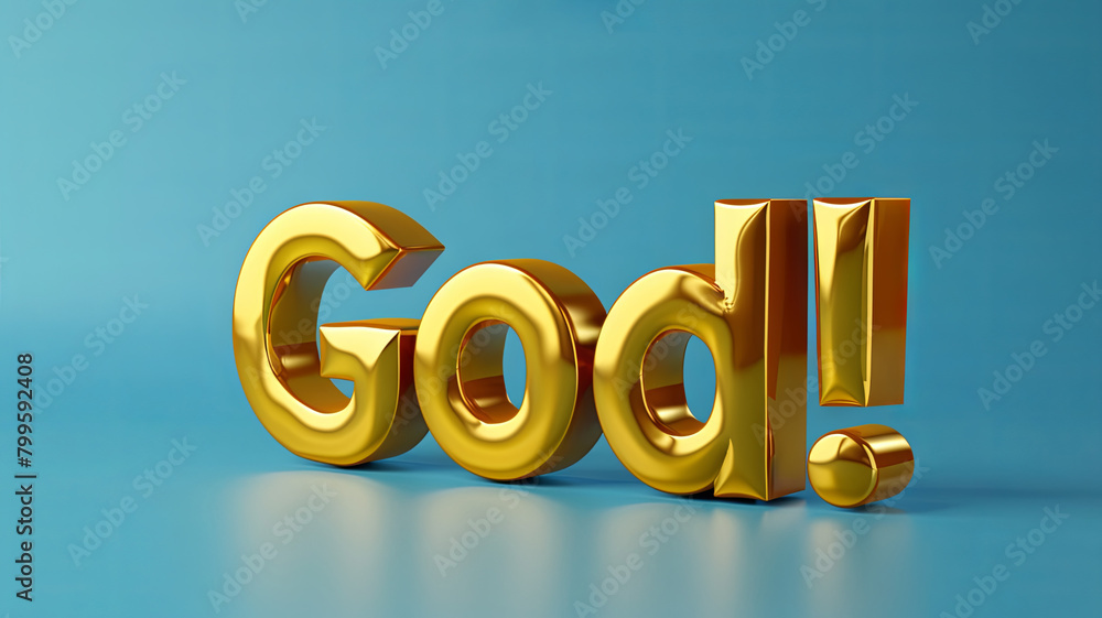 Bold 3D gold text stating God! on blue - A 3D of the word God! in shiny ...