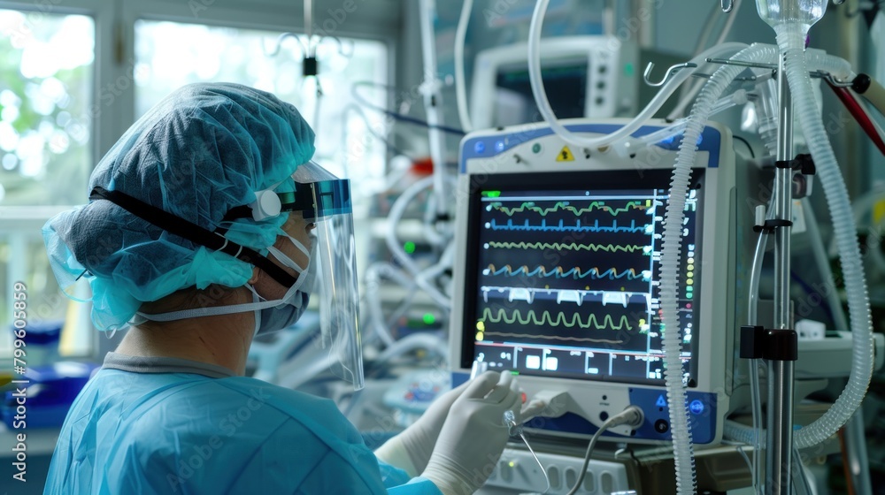 Artificial lung ventilation monitor in the intensive care unit. Nurse ...