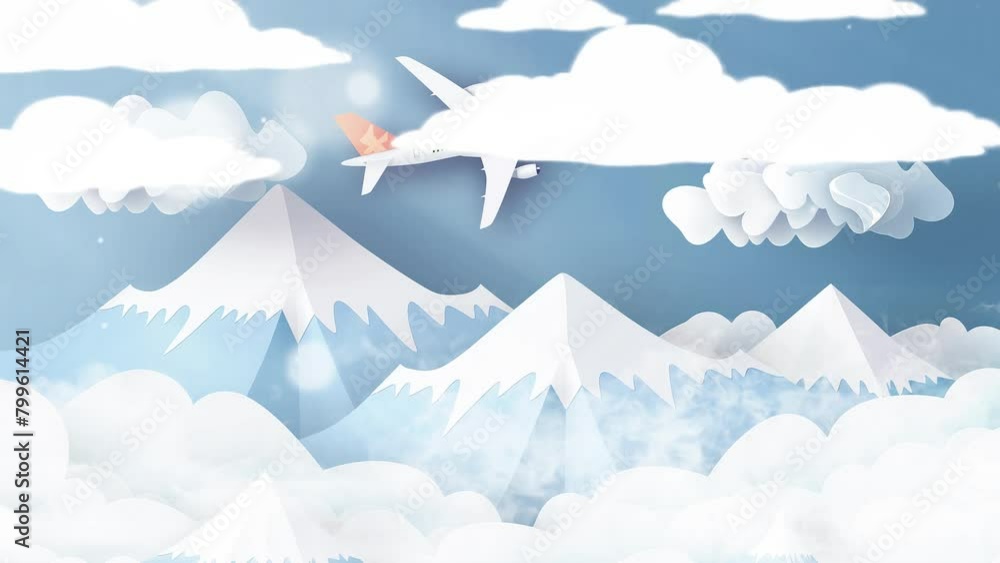 paper cut style illustration of an airplane over a cloud design ...