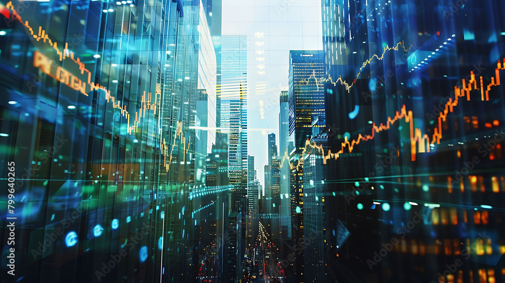 financial market graph with office building overlay background ...