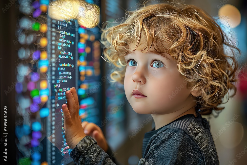 Child learning to code on a computer. Little boy in front of computer ...