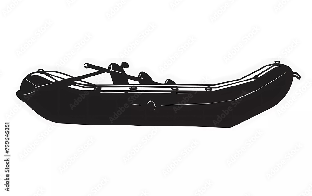 Silhouette of a raft from a side view, on an isolated white background ...