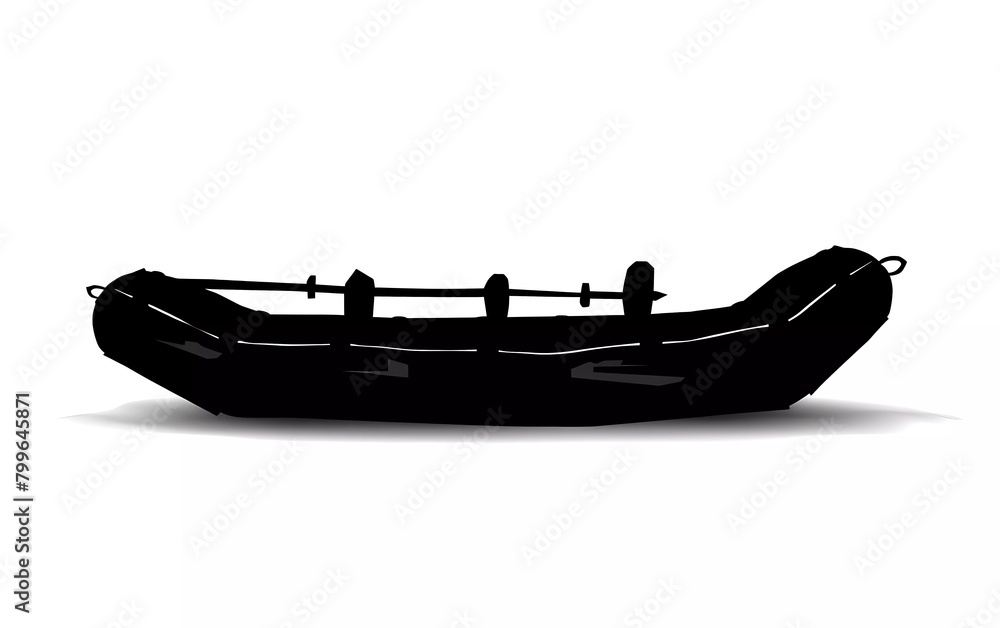Silhouette of a raft from a side view, on an isolated white background ...