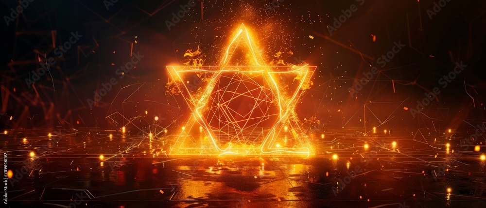 Esoteric 3d render triangle with glowing lines and star david. Occult ...
