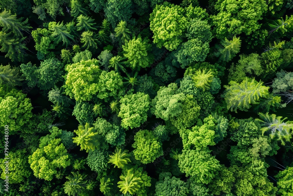Aerial top view of green trees in forest. Drone view of dense green ...