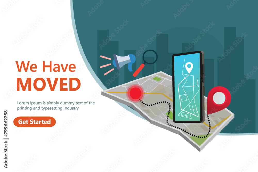 We have moved vector illustration concept. We have moved new office ... We have moved vector illustration concept. We have moved new office ...