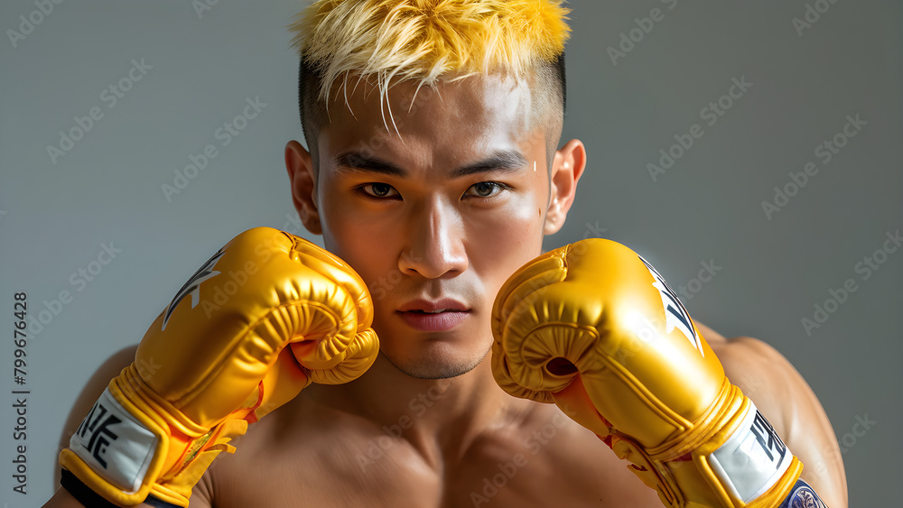Dynamic Yellow Muay Thai Athlete's Asian Essence, Confident Combat ... Dynamic Yellow Muay Thai Athlete's Asian Essence, Confident Combat ...