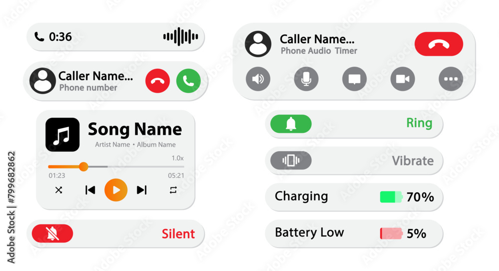 Dynamic Island Interface Design Elements Vector Image Modern Design With Music Calling And