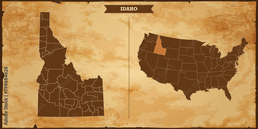 Idaho state map, United States of America map with federal states in A ...