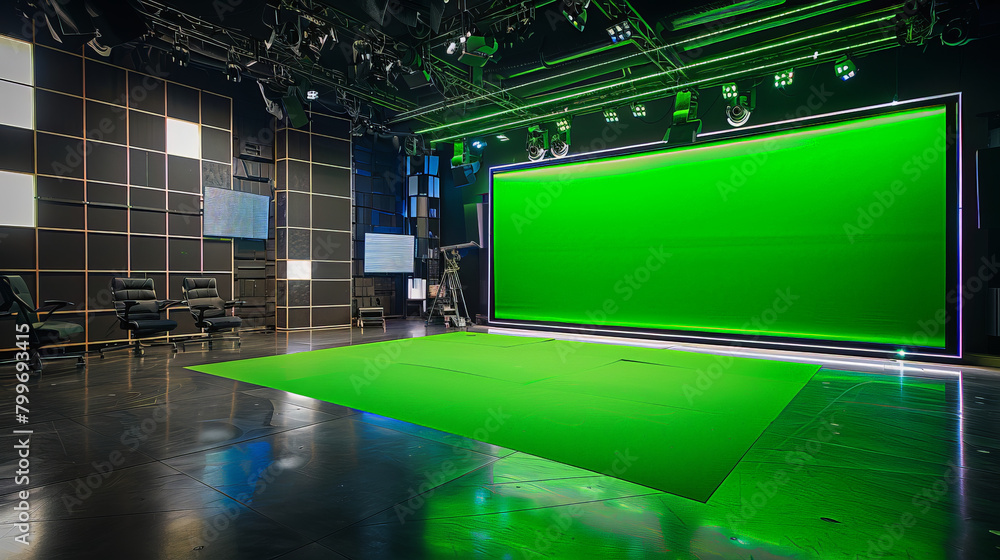 Advanced 3D green screen display in a TV studio, ready for dynamic ...