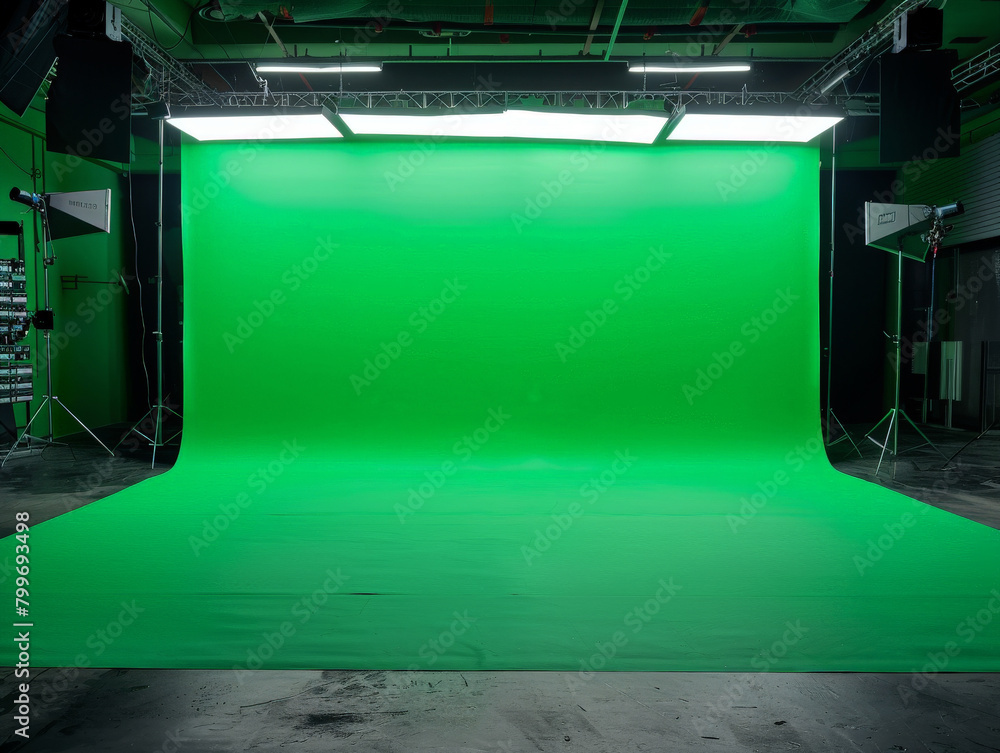 Blank green screen in a professional studio setting, ready for virtual ...