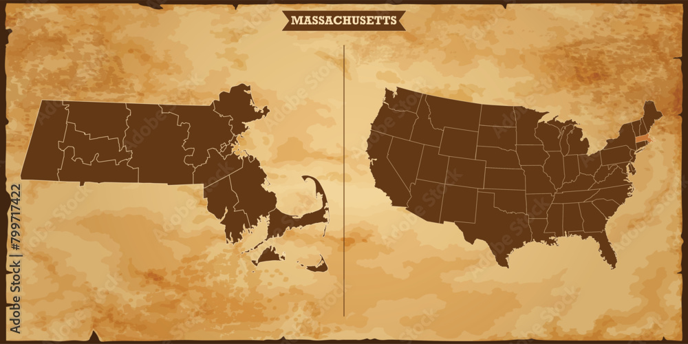 Massachusetts state map, United States of America map with federal ...