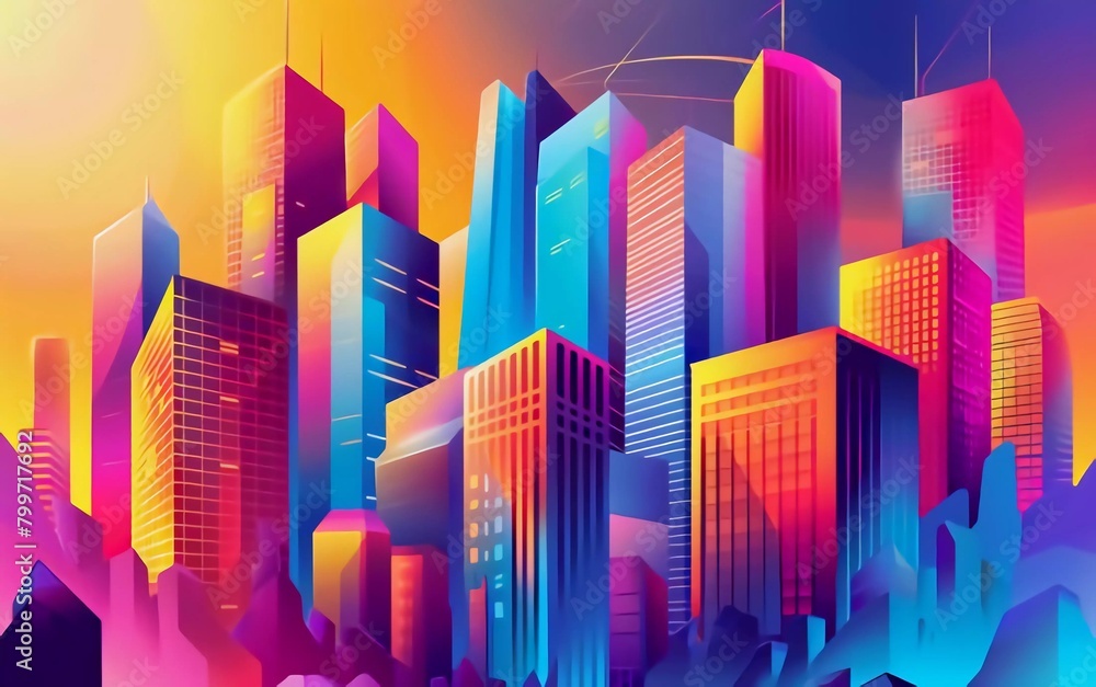 Vector abstract city landscape in bright gradient colors - building and ...