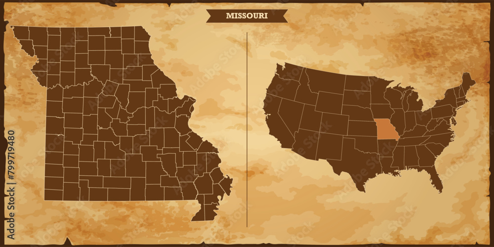 Missouri state map, United States of America map with federal states in ...