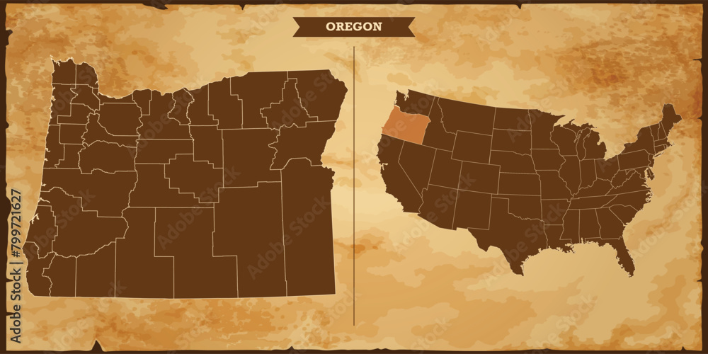 Oregon state map, United States of America map with federal states in A ...