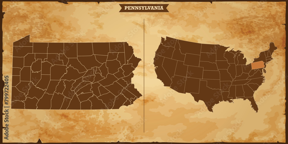 Pennsylvania state map, United States of America map with federal ...