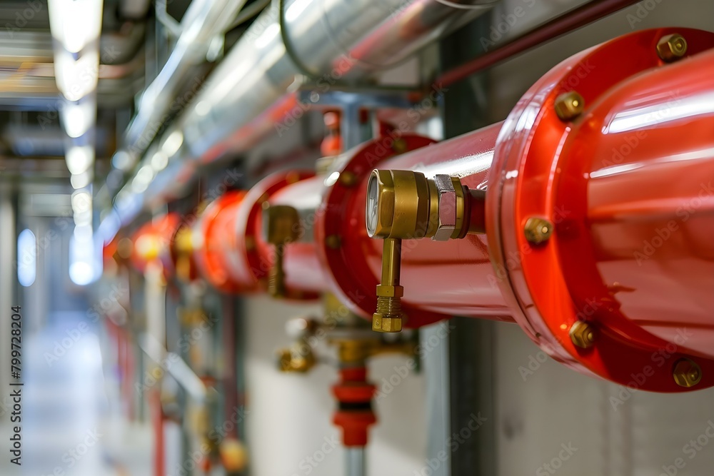 Hotel fire suppression system installation for safety closeup with ...