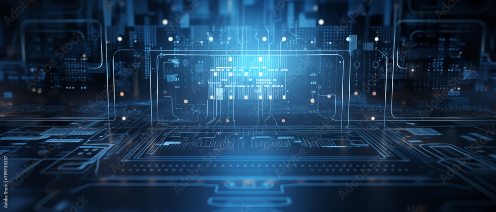 A wireframe circuit illustration, the intricate network of connections ...