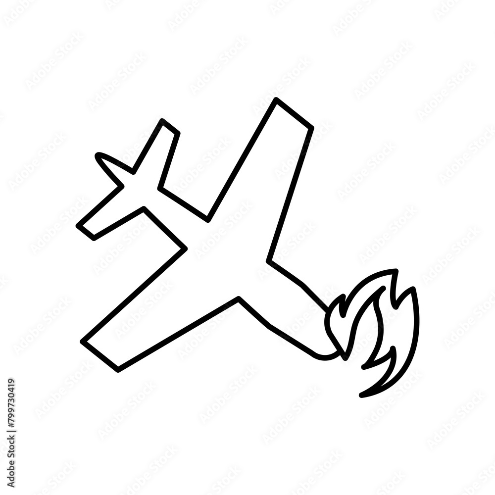 airplane crash icon, fly, crash, insurance icon flat liner illustration ...