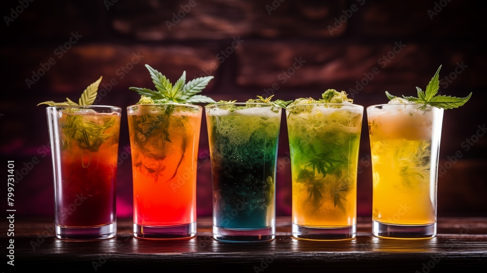 Assorted cannabis-infused beverages, offering diverse flavors for ...