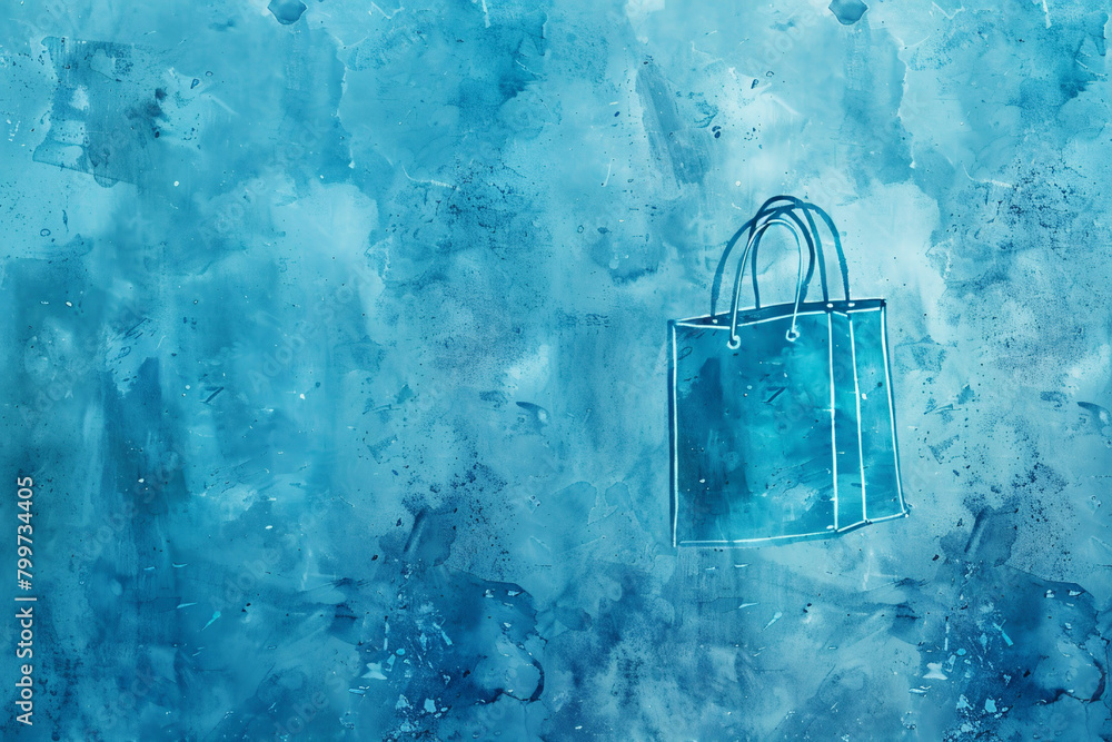 Abstract blue background with a shopping bag and digital tech elements ...