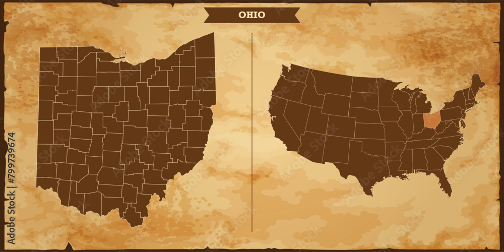Ohio state map, United States of America map with federal states in A ...