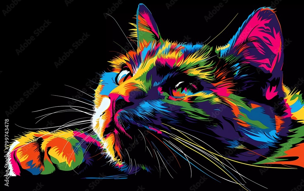 cat drawn using WPAP art style, isolated black background, pop art, vector illustration. Stock ...