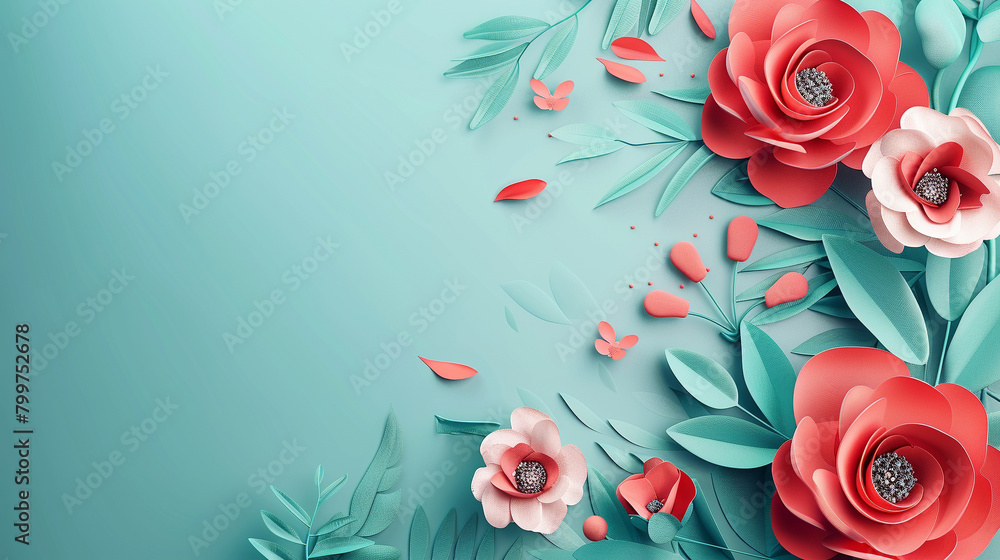 Floral Paper Craft Art, Paper crafted floral artwork in red and green ...