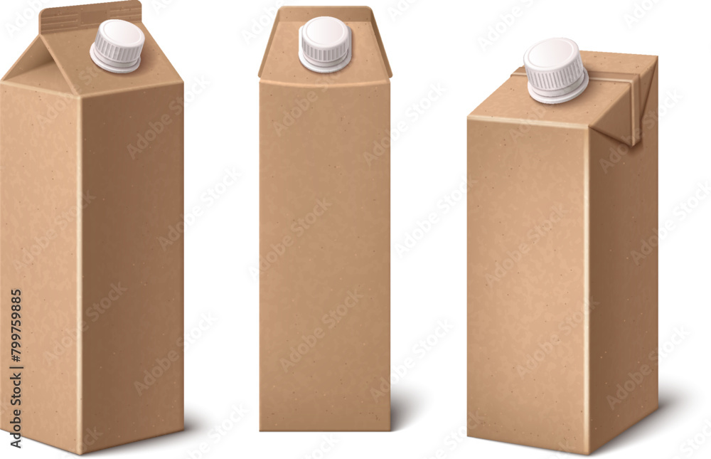 Cardboard milk pack. 3d drink juice carton bottle vector. Paper ...