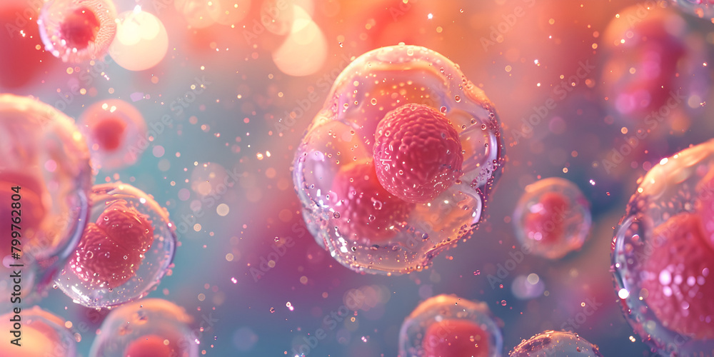 Human Cell Division Under Microscope with Hemoglobin Molecule Structure ...