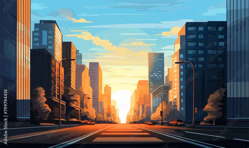 Street of skyscraper buildings background vector illustration Stock ...
