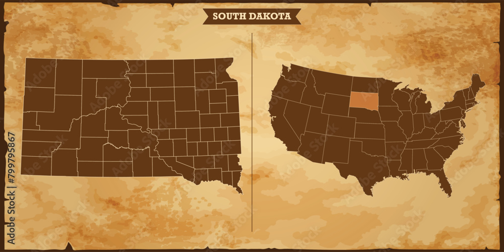 South Dakota state map, United States of America map with federal ...